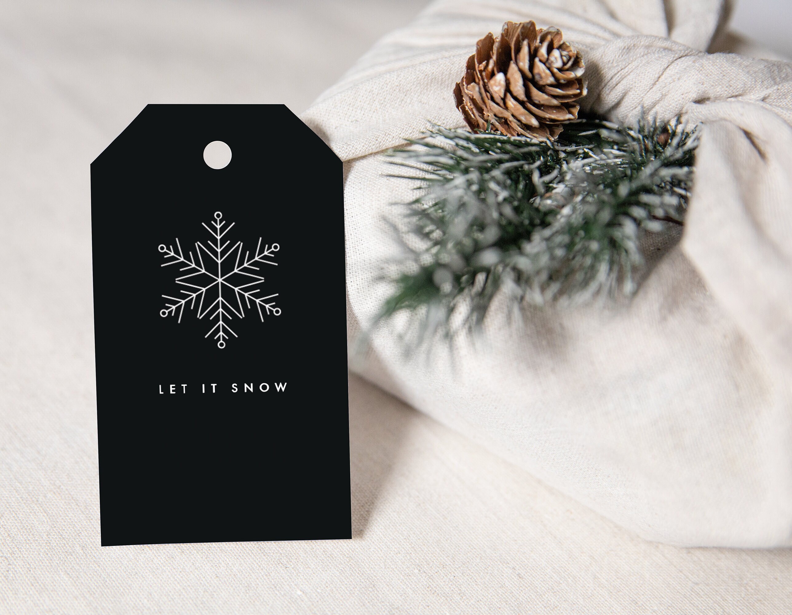 Modern Minimal Holiday Gift Tag Printable, Snowflake let It Snow ...