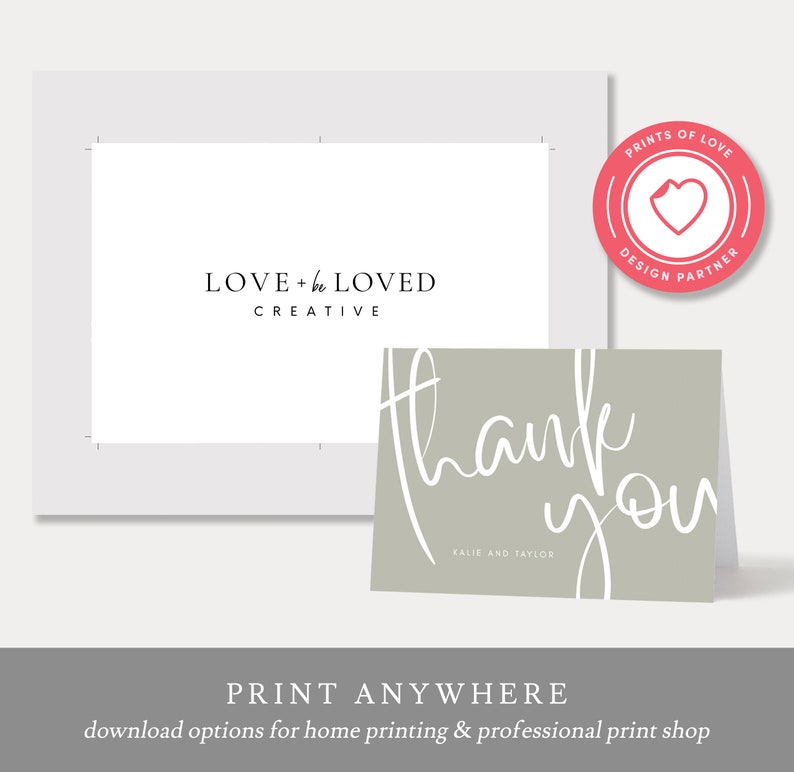 Customizable Script Thank You Card Template: Sage Green (PDF) - Etsy