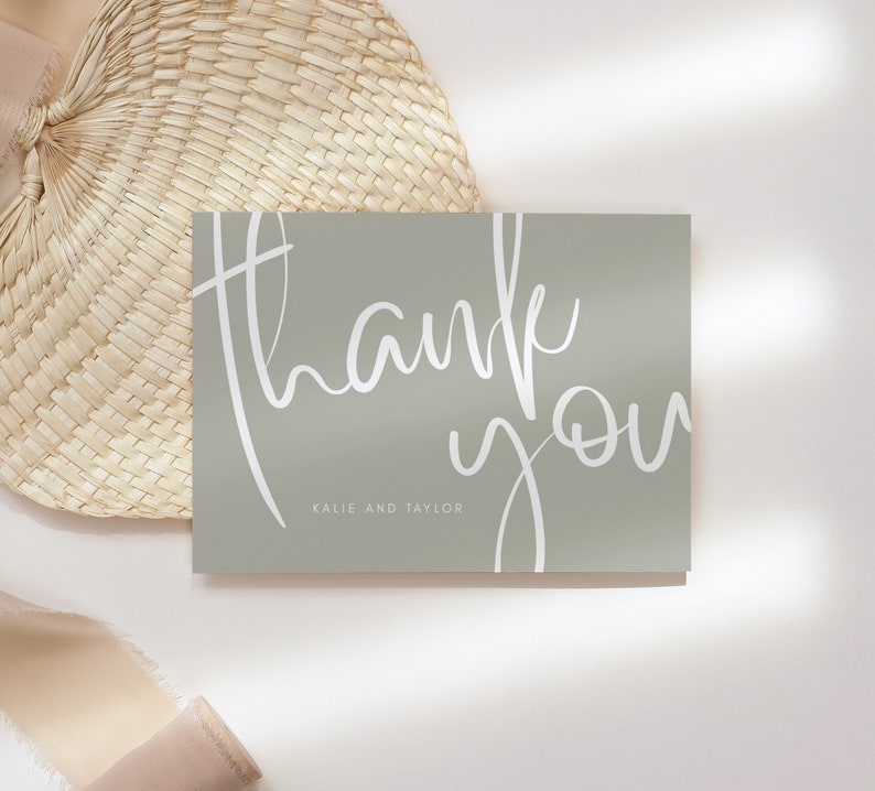Customizable Script Thank You Card Template: Sage Green (PDF) - Etsy