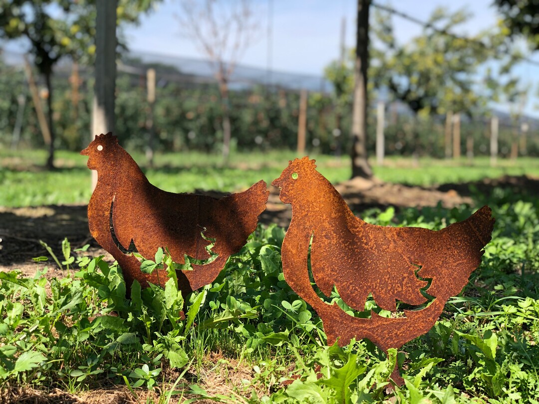 Corten Hen, Decorative Hen in Corten Steel, Garden Decoration, Rusty ...