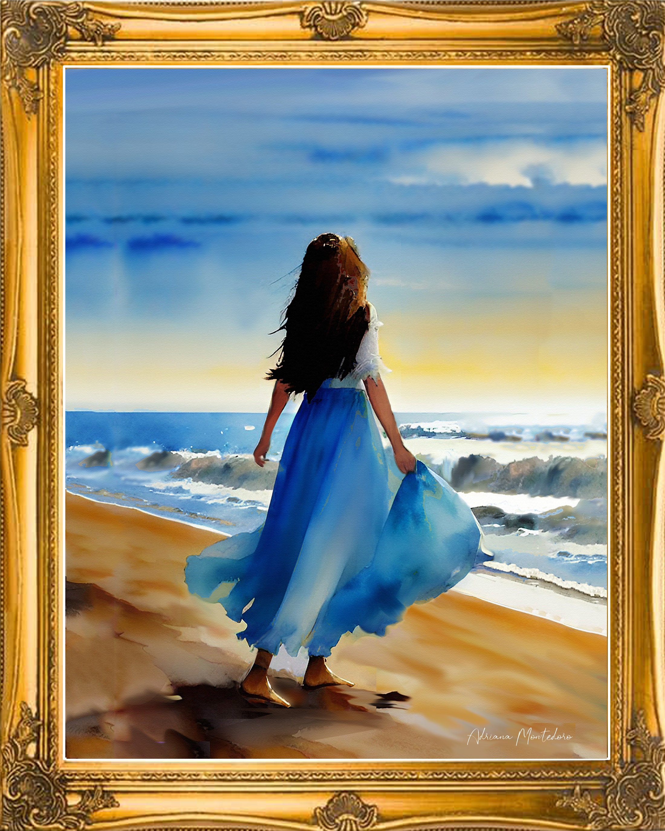 Girl With the Ocean Blue Skirt - Watercolor Art Prints. From My Ladies ...