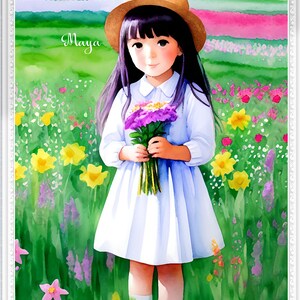 SPRING BLOSSOMS Portraits - Little Girls Watercolor Art Prints ...