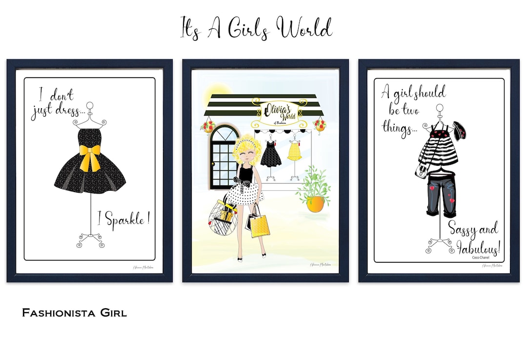 It's A Girls World fashionista Girl Theme Tween Girls Wall Art Prints ...