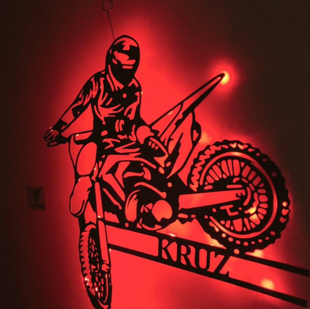 Personalized Motocross Biker Metal Wall Art LED Lights Custom - Etsy