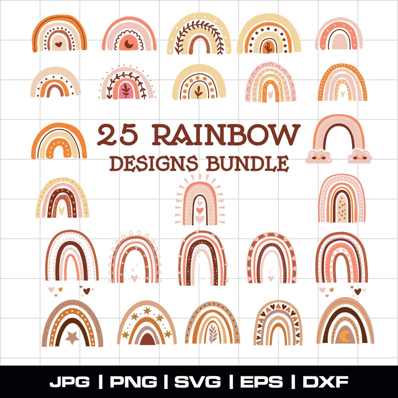 Rainbow Svg, Boho Rainbow Svg, Cute Rainbow Svg, Rainbow Svg Bundle ...