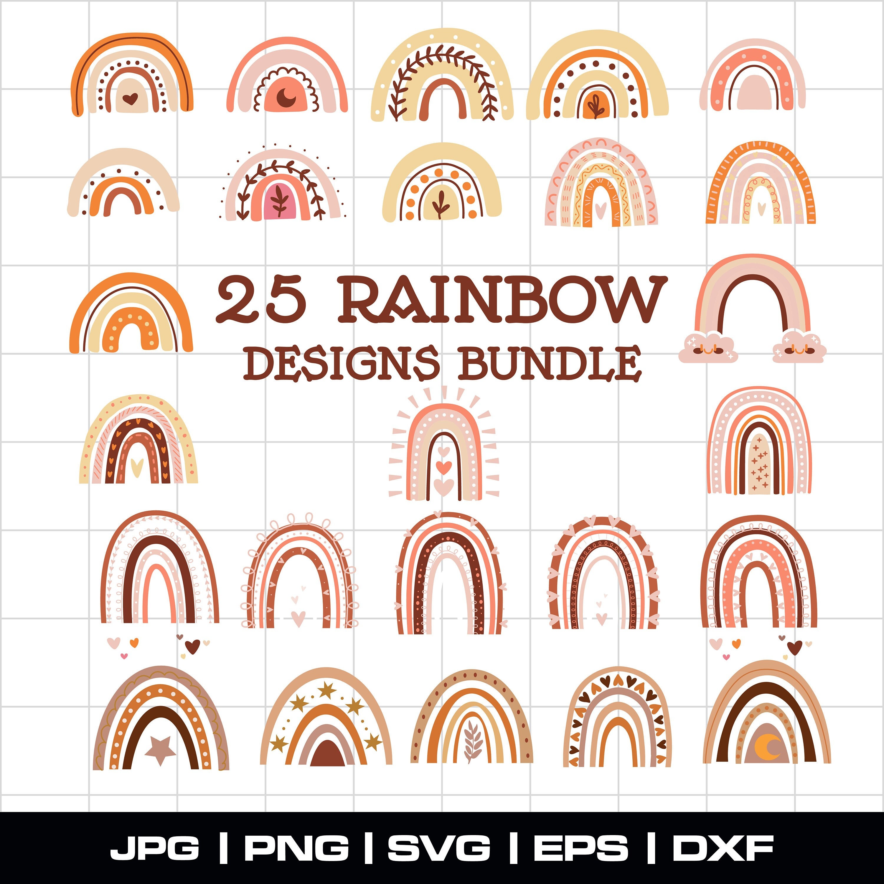 Rainbow Svg, Boho Rainbow Svg, Cute Rainbow Svg, Rainbow Svg Bundle ...