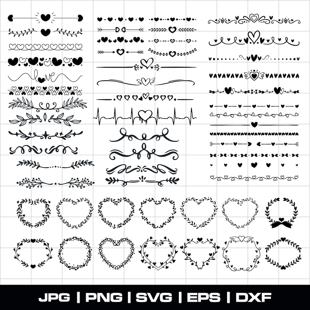 Heart Border Svg Bundle, Heart Svg, Heart Text Divider Svg, Heart ...
