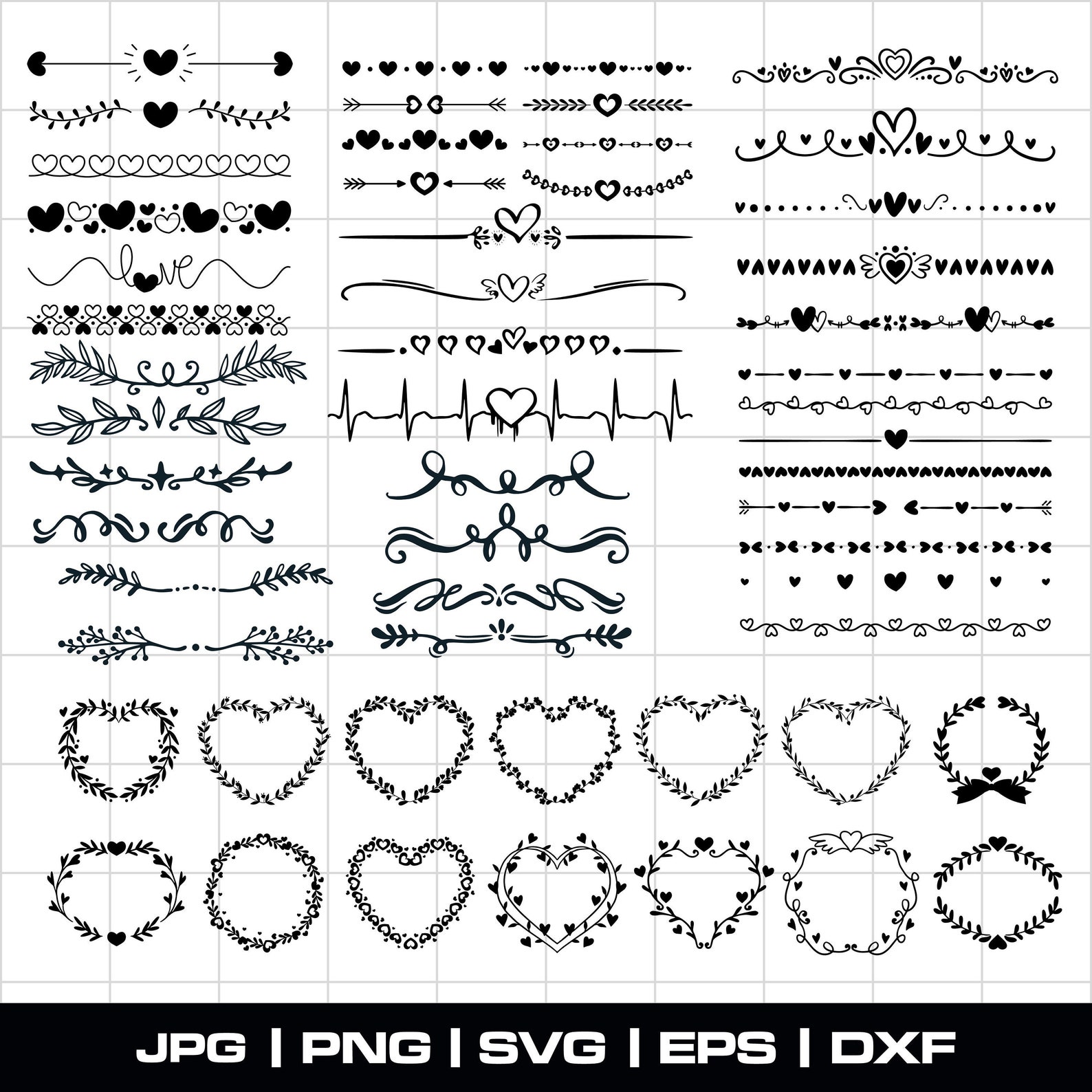 Heart Border Svg Bundle, Heart Svg, Heart Text Divider Svg, Heart ...