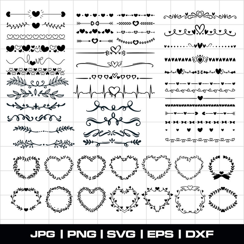 Heart Border Svg Bundle, Heart Svg, Heart Text Divider Svg, Heart ...
