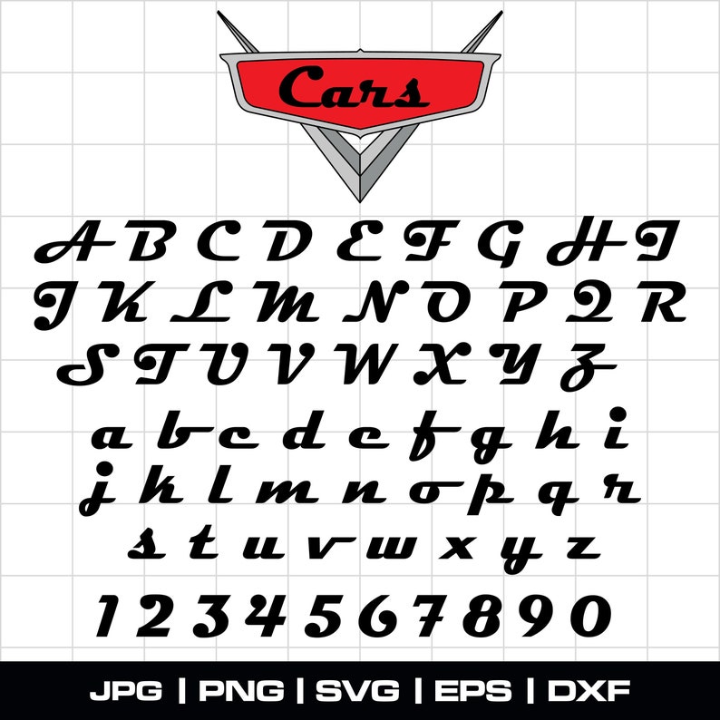 Cars Font SVG: Emblem Logo, Birthday Baby Letters (digital Files ...