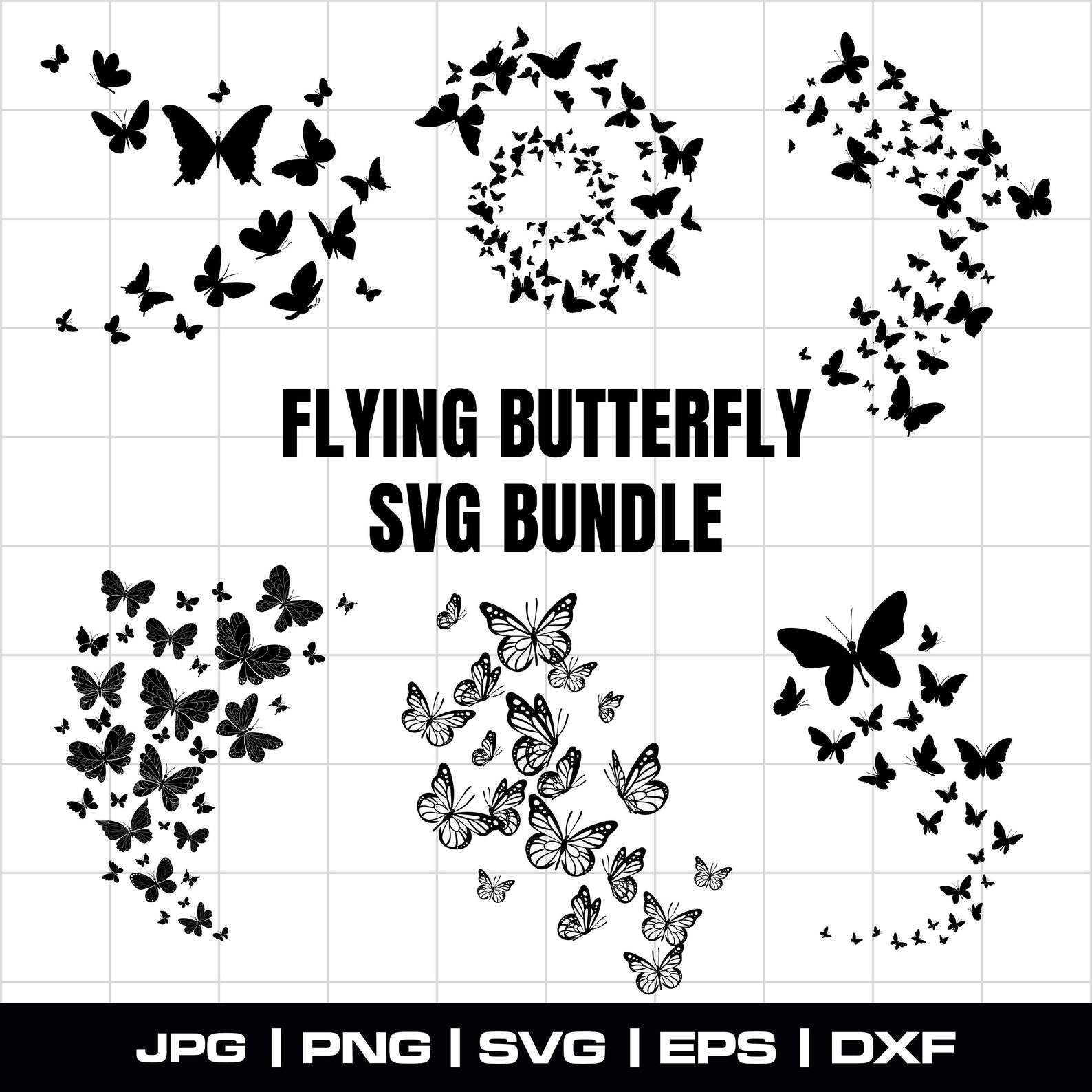 Flying Butterfly SVG Bundle: Swarm Design, Cricut & Silhouette Cut ...