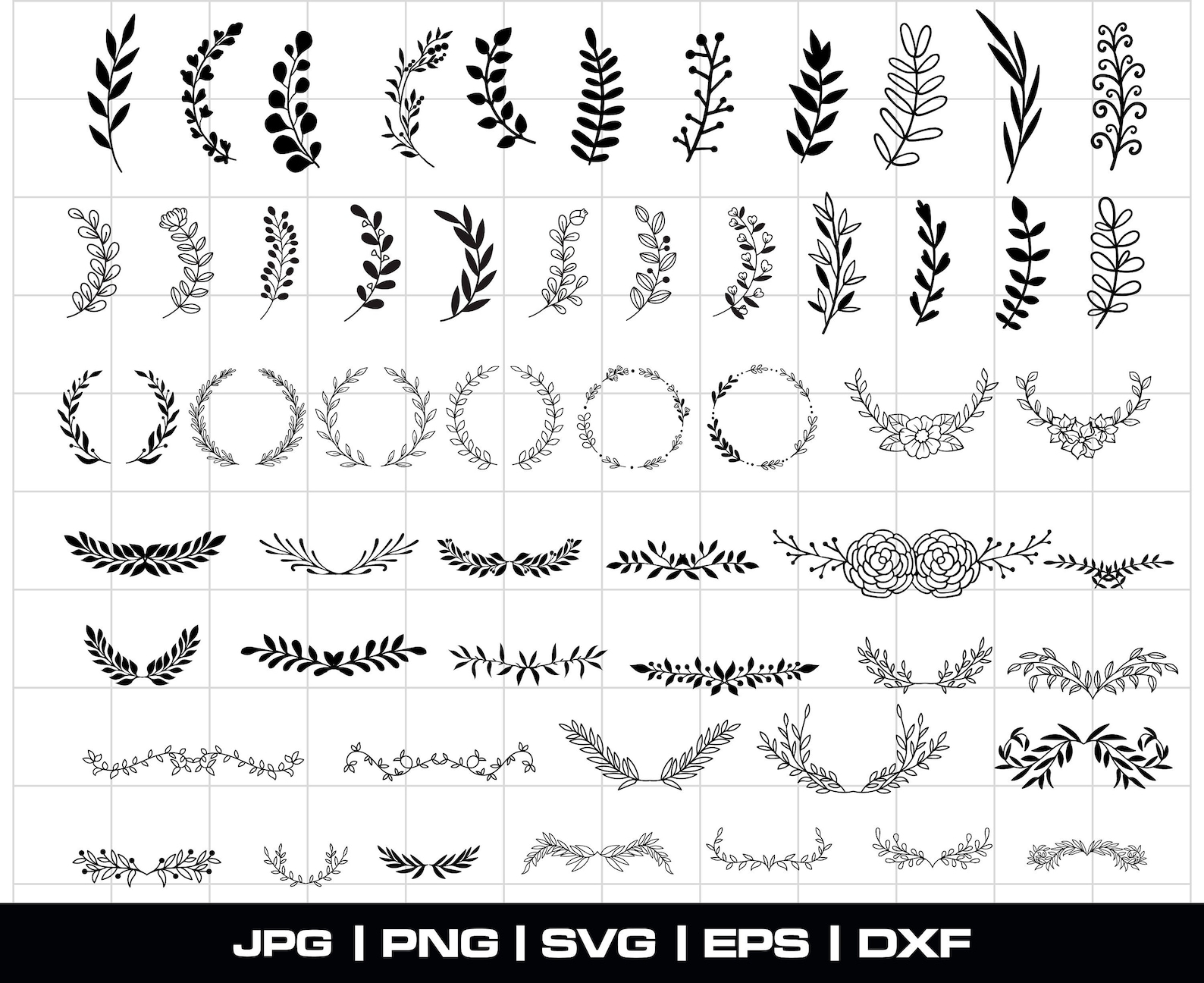 55 Leaves SVG Bundle, Hand Drawn Leaves SVG, Paper Leaves, Leaf ...