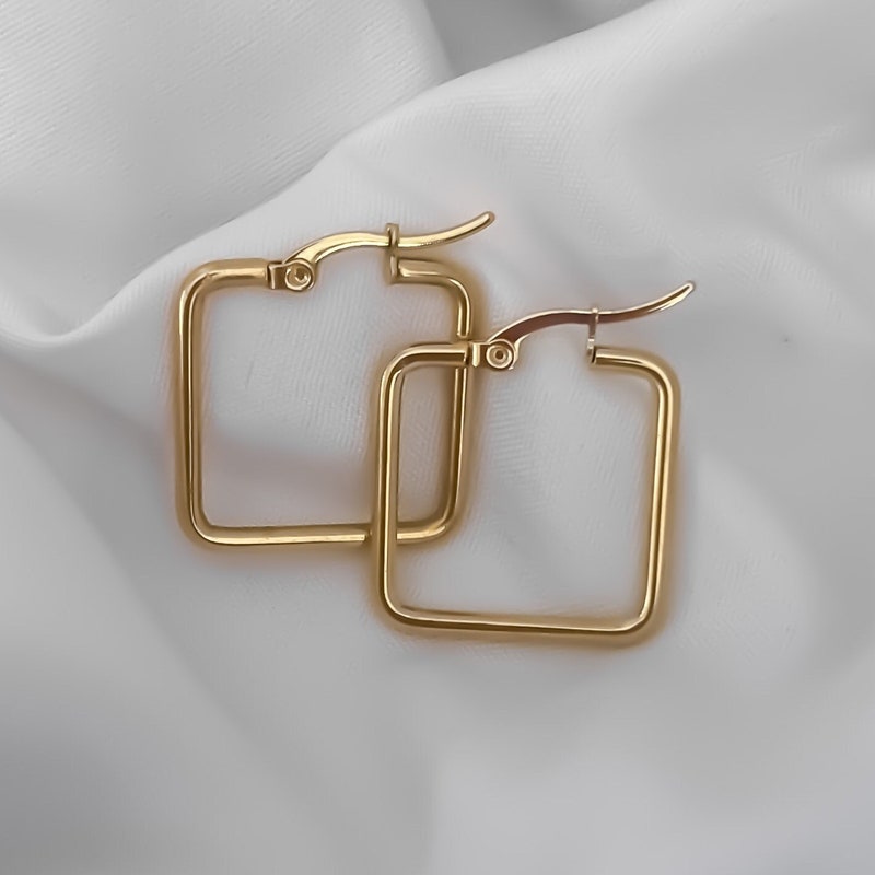 Square Gold Earrings - Etsy