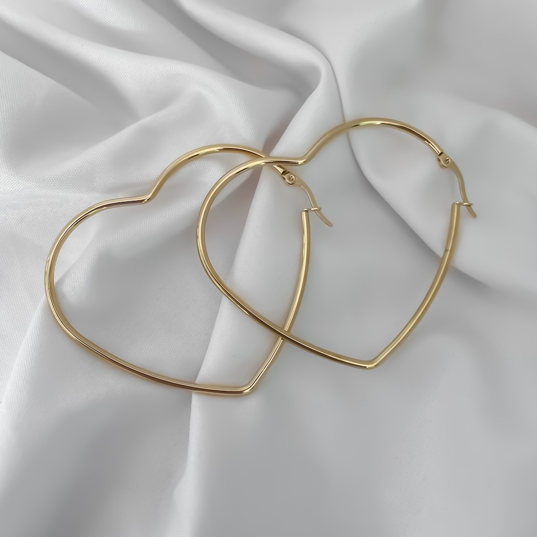 Big Heart Hoops • Large Gold Hoops • Gold Heart Hoop Earrings ...