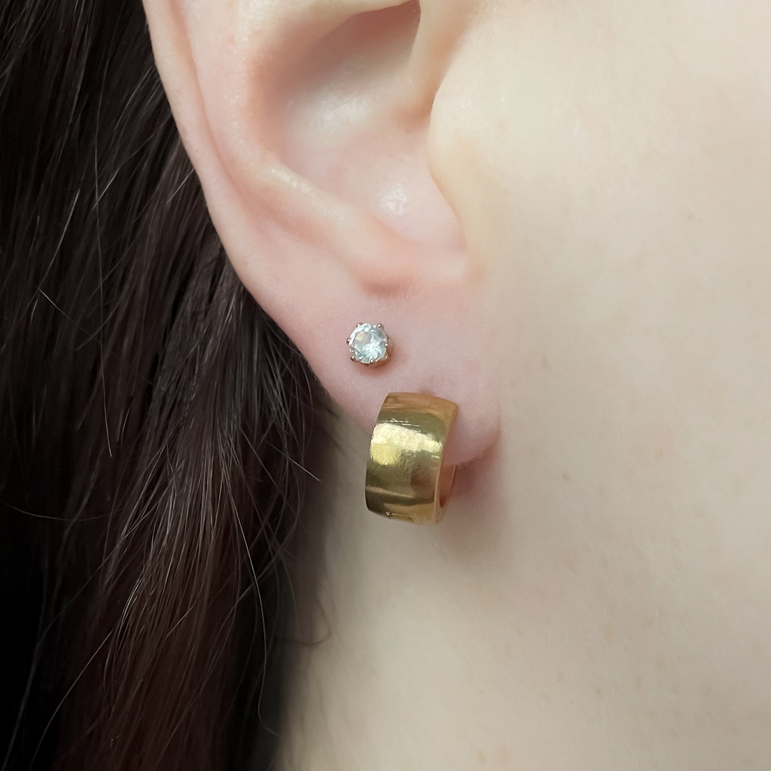 Chunky Huggy Hoops Gold Huggy Hoops Thick Huggie Hoop Earrings Everyday ...