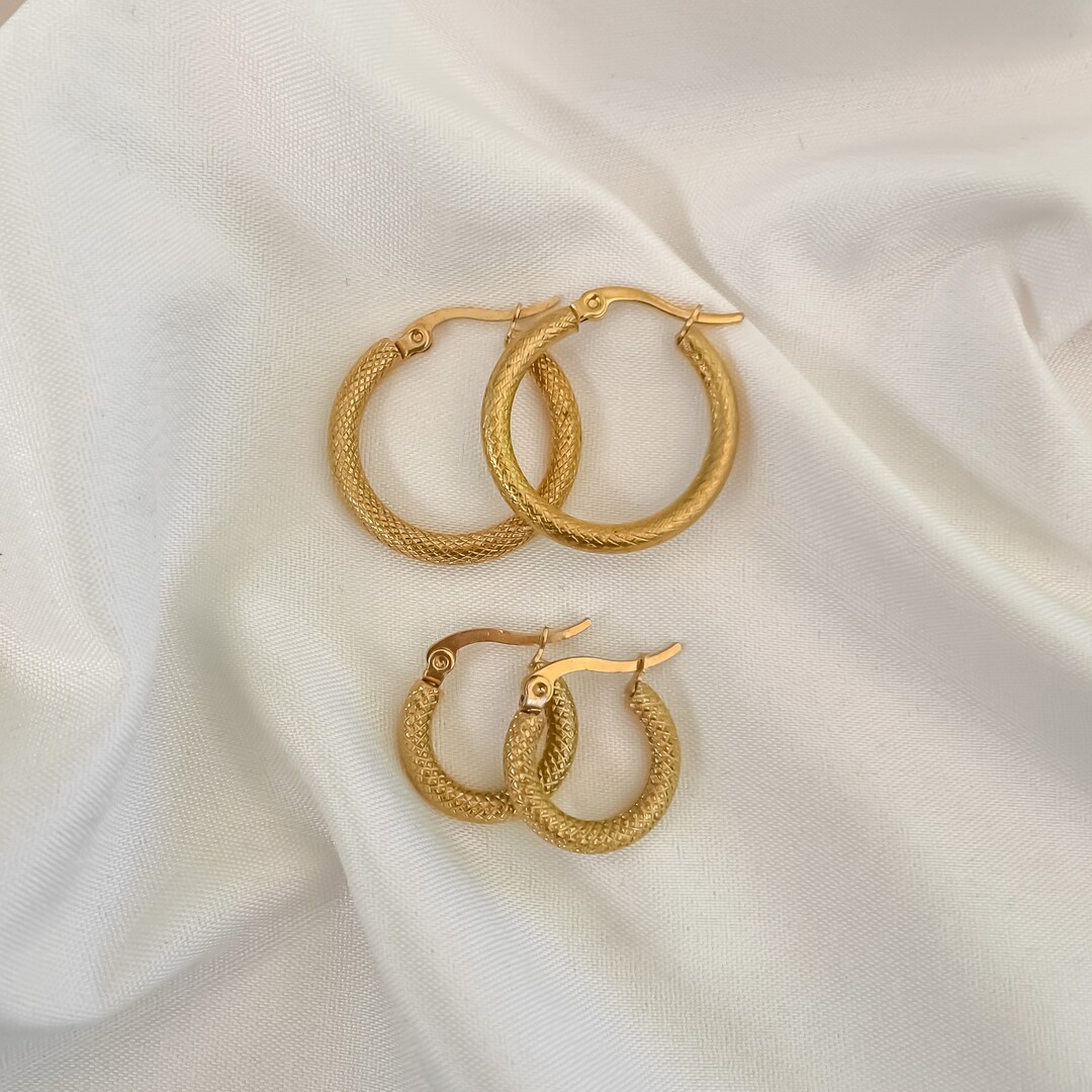Gold Textured Hoops Cute Gold Hoops Gold Huggie Hoops Dainty Huggy ...
