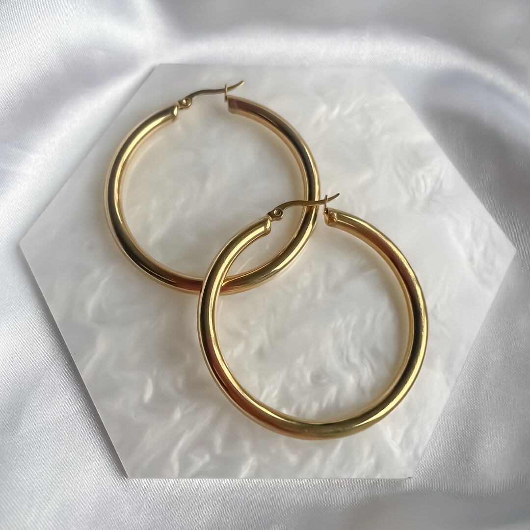 Thick Gold Hoops 18k Gold Hoop Earrings Big Gold Hoops Statement Hoops ...