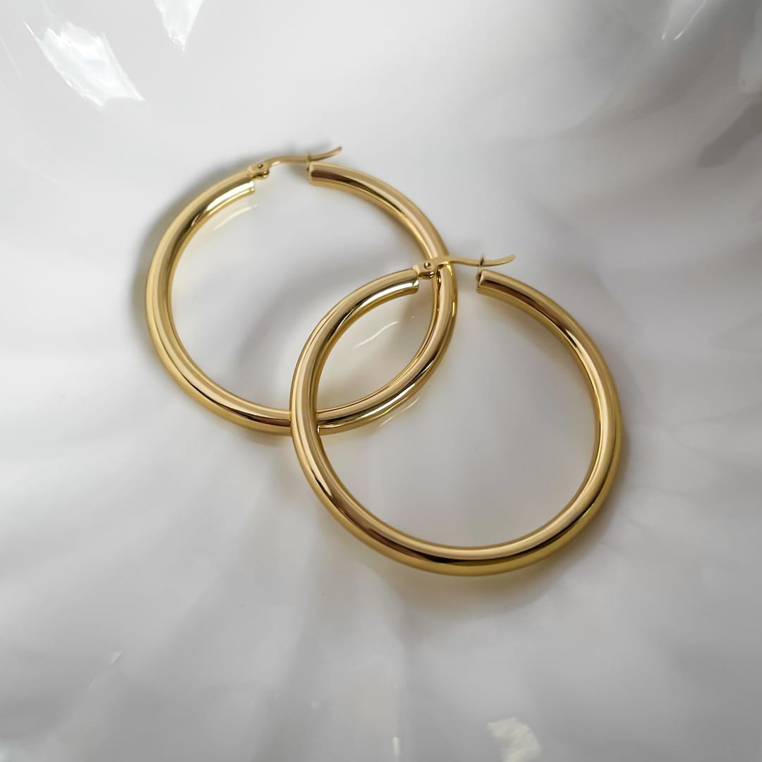 Thick Gold Hoops 18k Gold Hoop Earrings Big Gold Hoops Statement Hoops ...