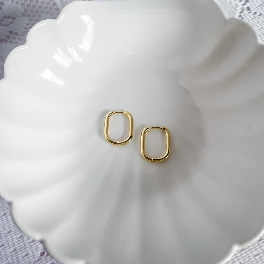 Gold Hoop Set Oval Hoops Gold Filled Hoop Earrings Geometric Hoops ...