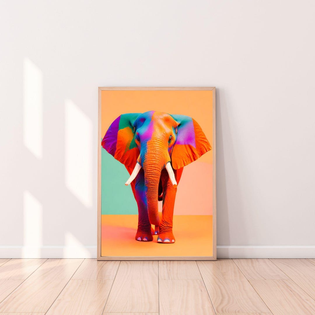 Colorful Elephant Wall Art Printable, Artistic Decor for Living Room ...