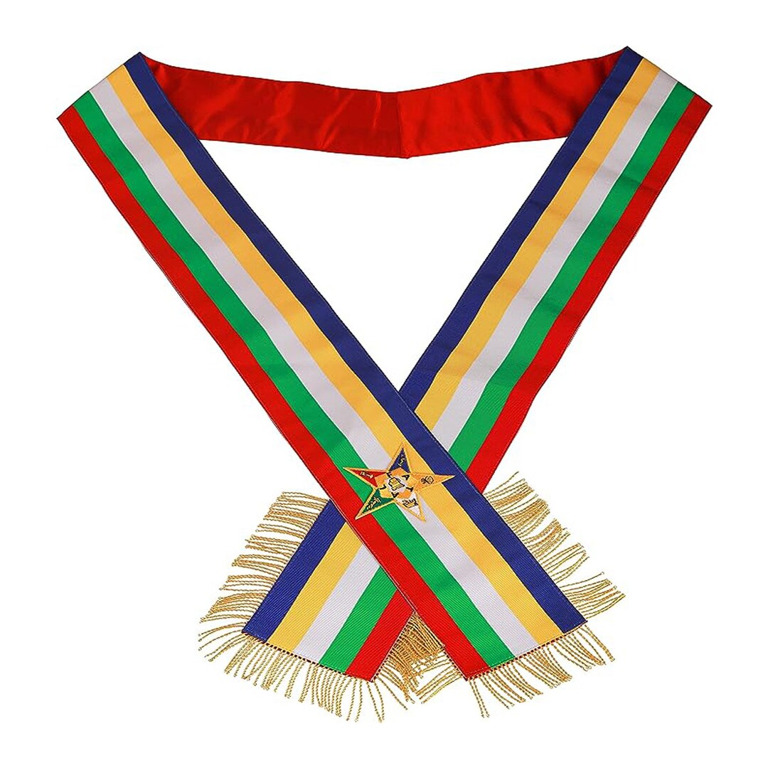 Masonic Order of Eastern Star OES Sash Five Color With Soft Gold Fringe ...