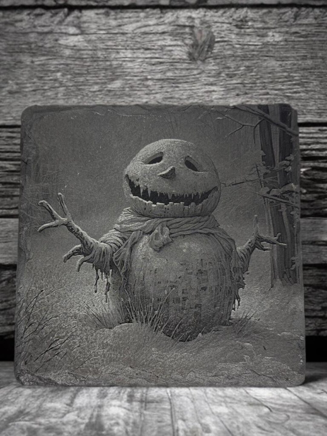 Laser Engraved Psycho Snowman Slate Coaster: Horror Christmas Decor - Etsy