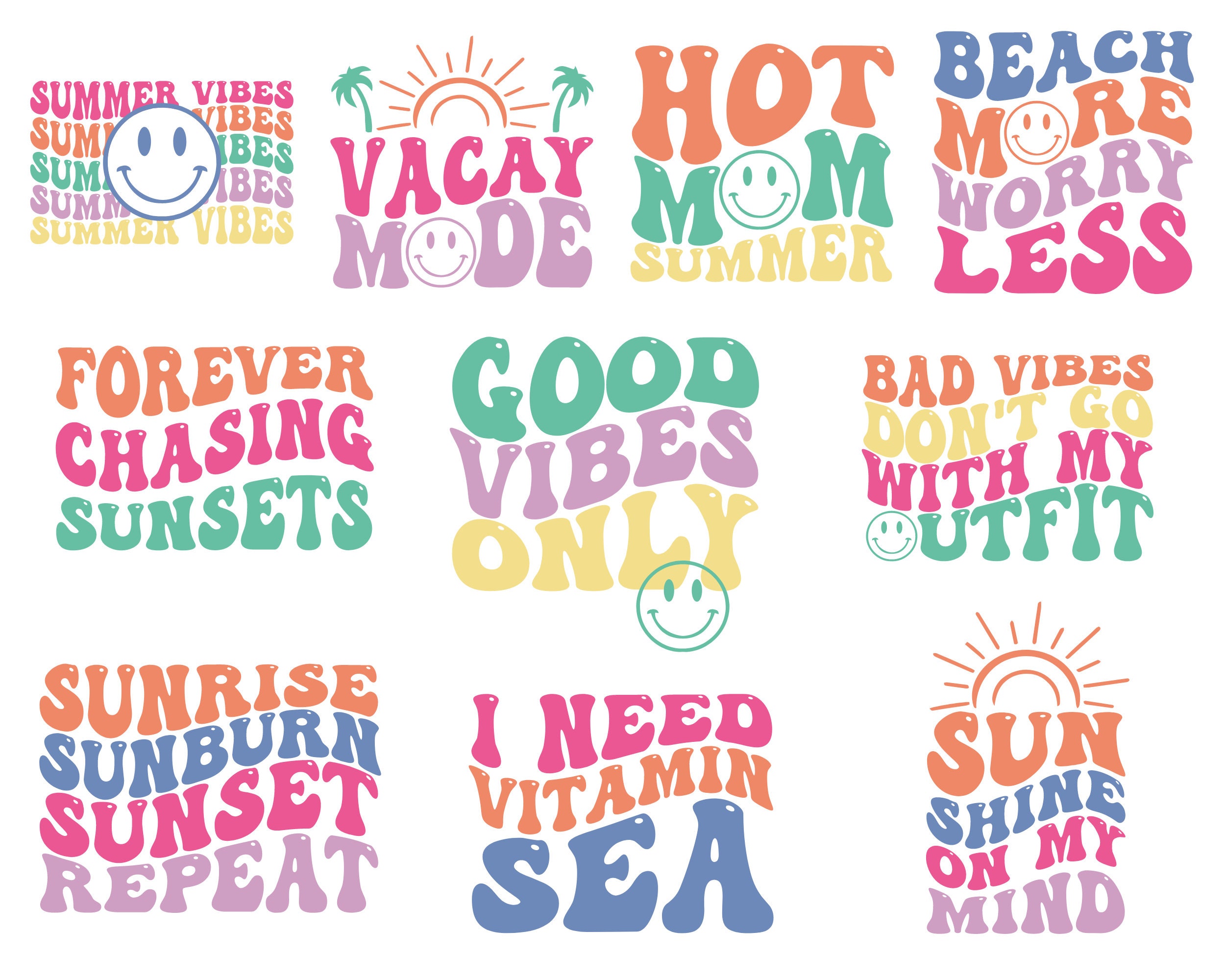 Retro Summer SVG Bundle, Summer Svg, Beach Svg, Summertime Svg, Funny ...