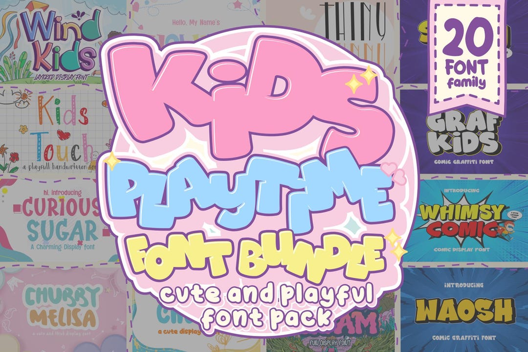 Kids Playtime Font Bundle, Cute Font Pack, Baby Font, Kids Font, Cute ...