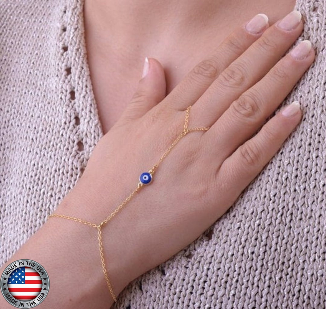 Evil Eye Hand Chain Evil Eye Hand Bracelet Stainless Steel - Etsy