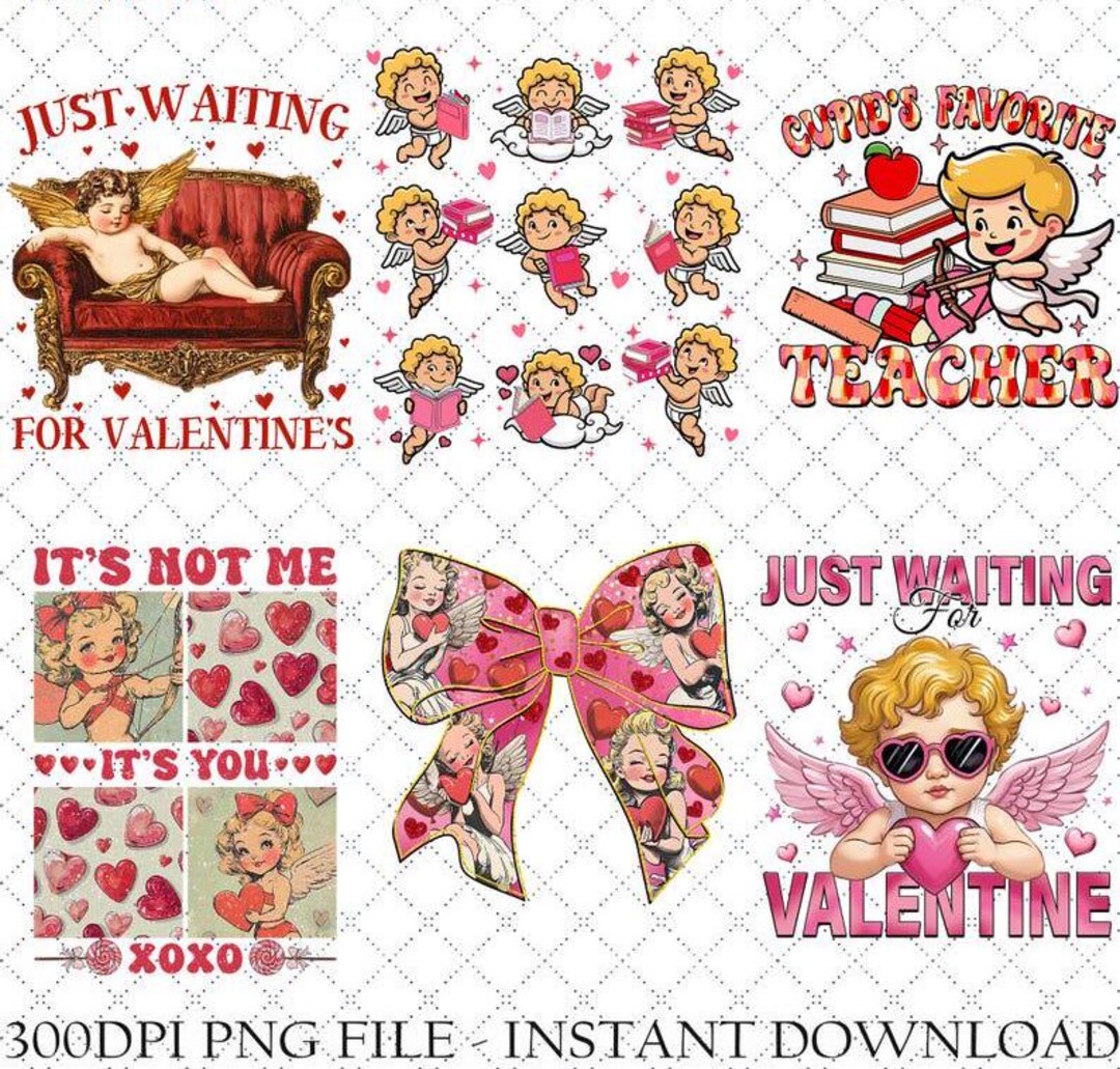 Cupid Valentine Bundle Png, Retro Valentine Shirt Design, Girly Png ...