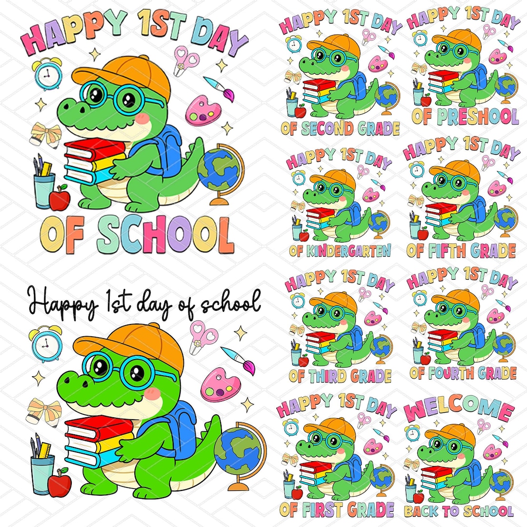 14+ Cute Crocodile Welcome Happy 1st Day of School Png Bundle, Back to ...