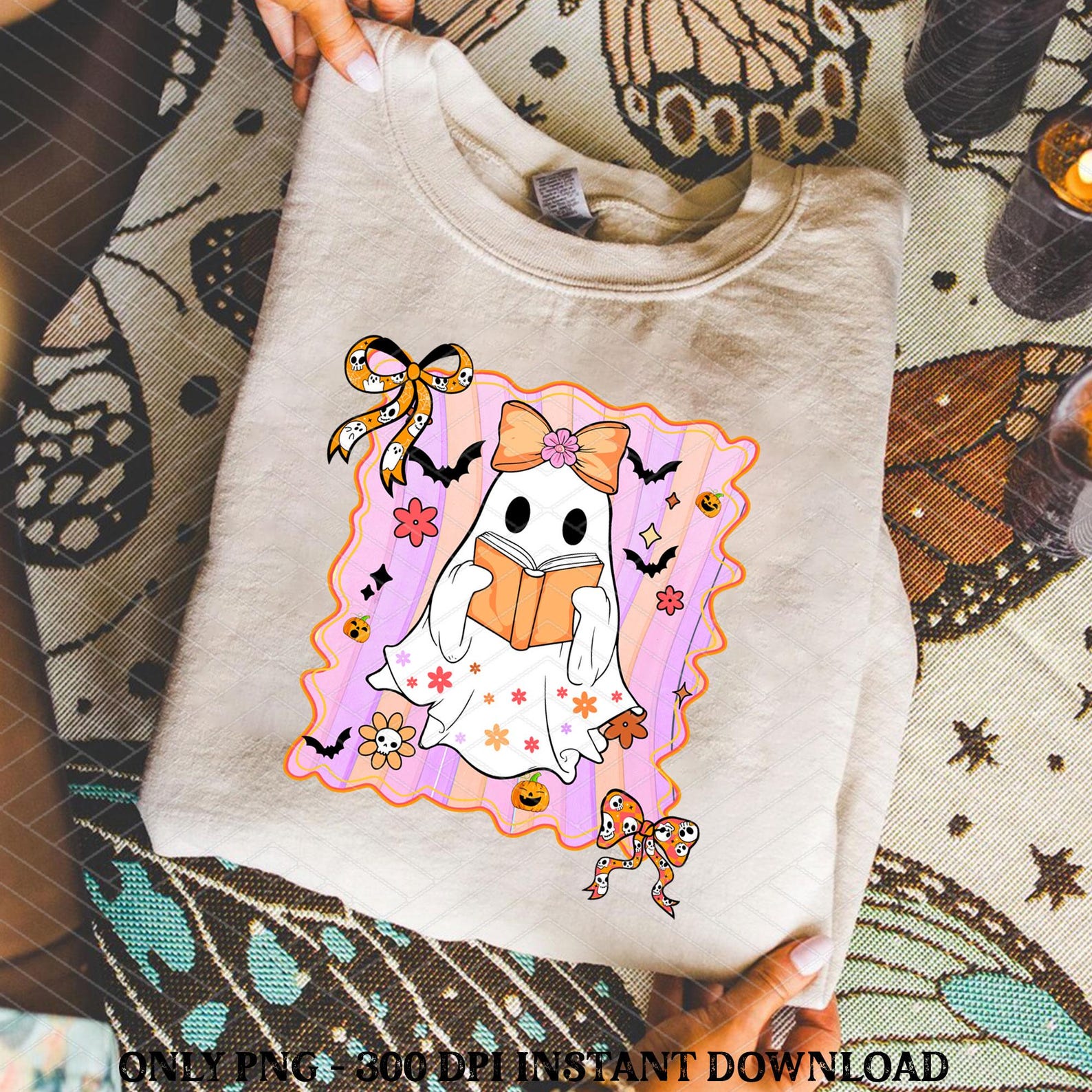 Ghost Reading Books Halloween Png, Book Lover Halloween PNG, Cute Ghost ...