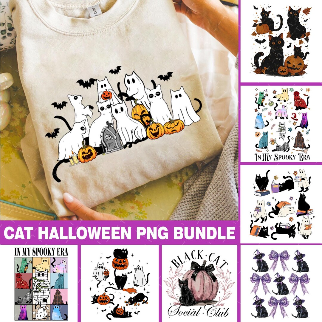 20+ Cat Halloween PNG Bundle, Black Cat Pumpkin Png, Ghots Cat Png ...