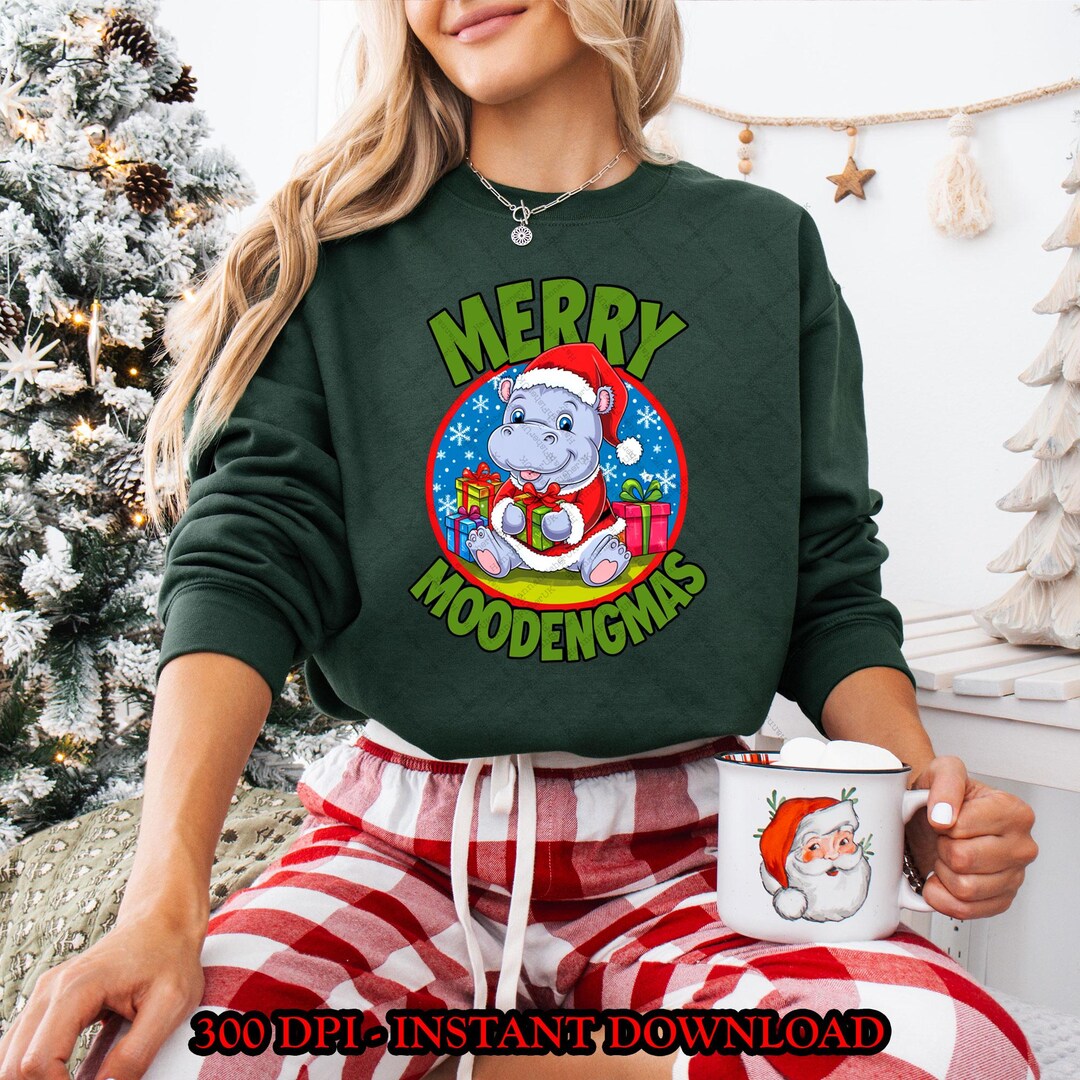Moo Deng Merry Moodengmas Baby Hippo Christmas Png, Baby Pygmy Hippo ...