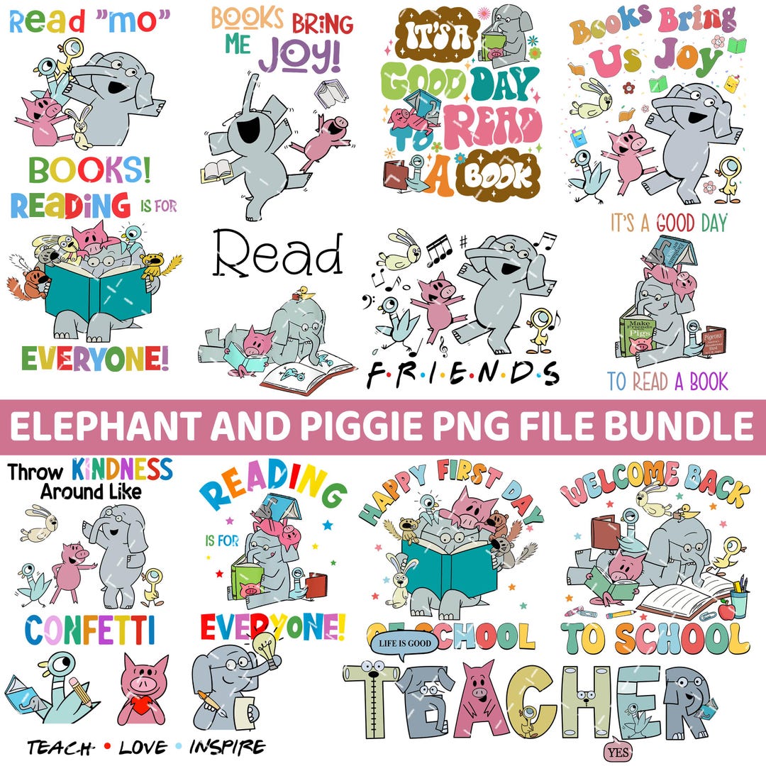 50+bundle Elephant and Piggie Png, Back to School Png, First Day of ...