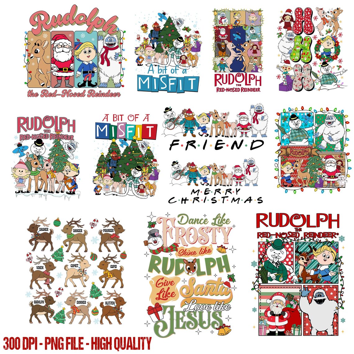10rudolph the Red-nosed Reindeer Christmas PNG Bundle, Rudolph Xmas ...