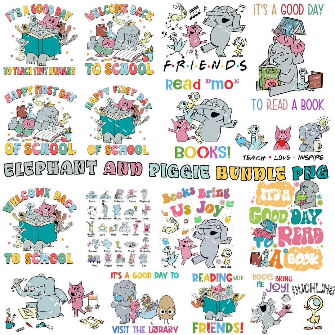 50+bundle Elephant and Piggie Png, Back to School Png, First Day of ...