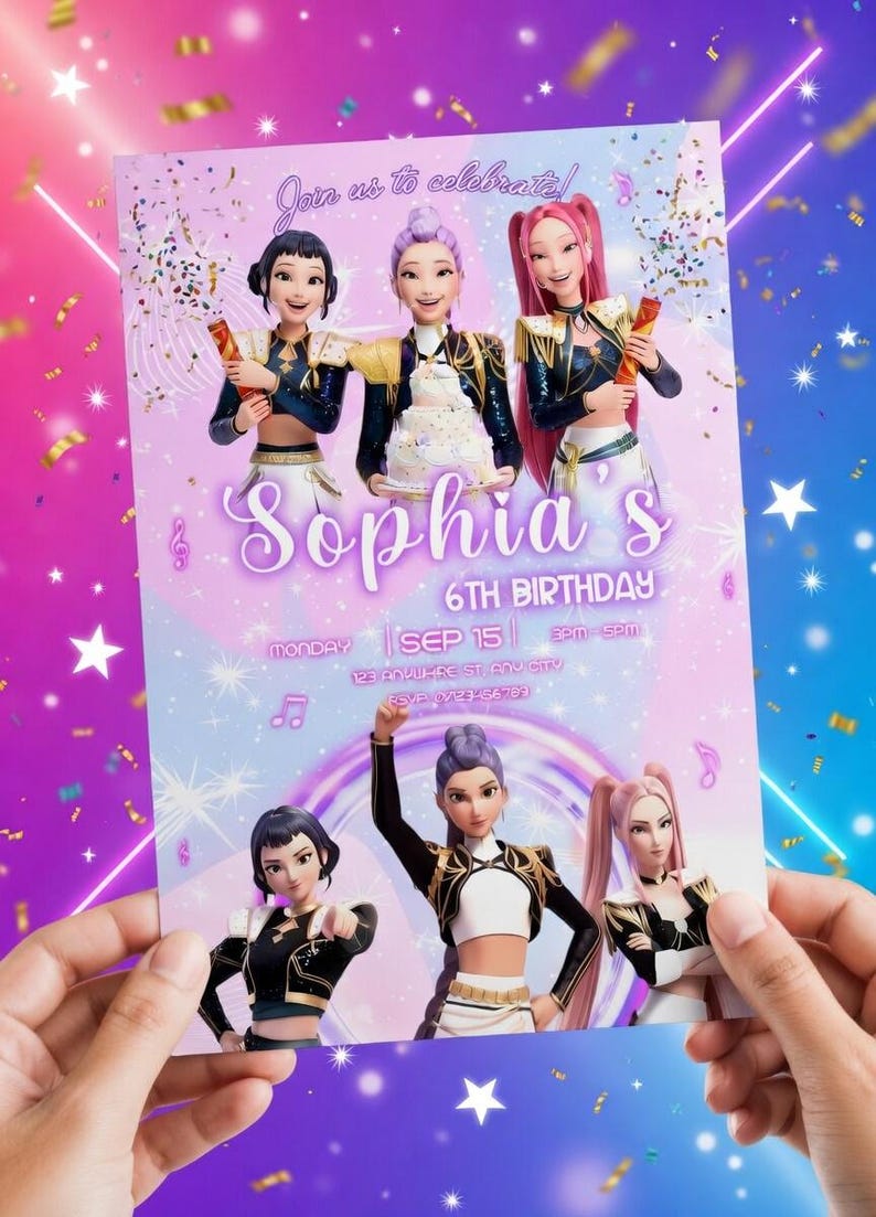 Custom Kpop Demon Hunter Girls Party Card | Personalized Huntrix Disco ...