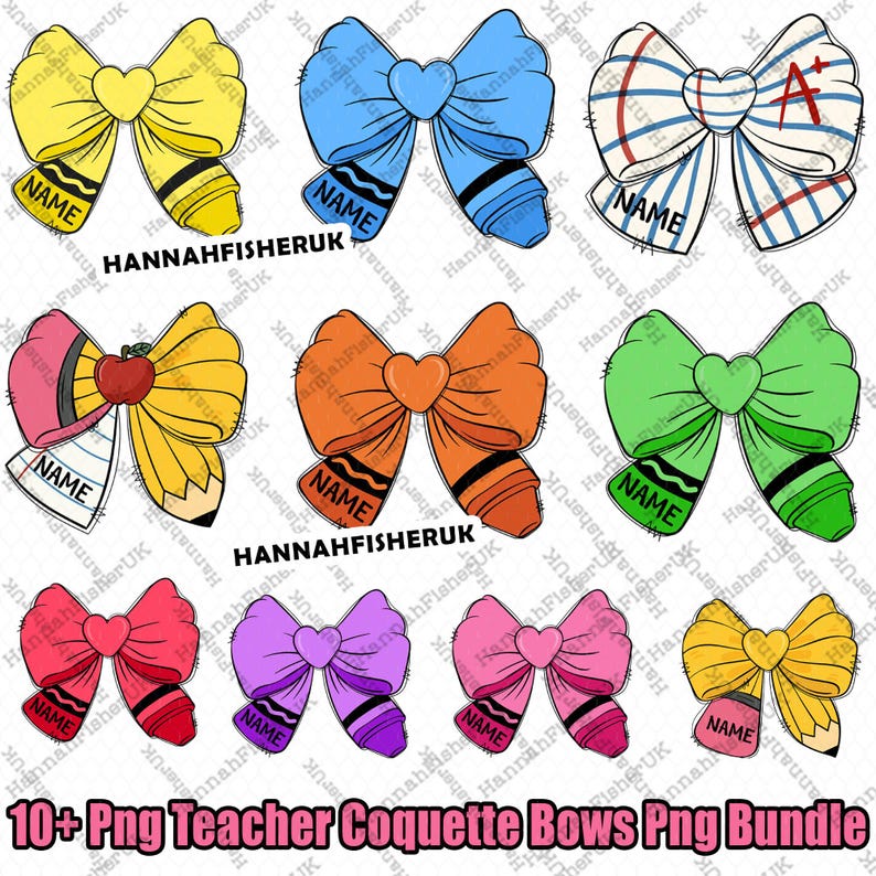 10 Teacher Coquette Bows Png Bundle,pencil Bow Png,crayon Bow Png ...