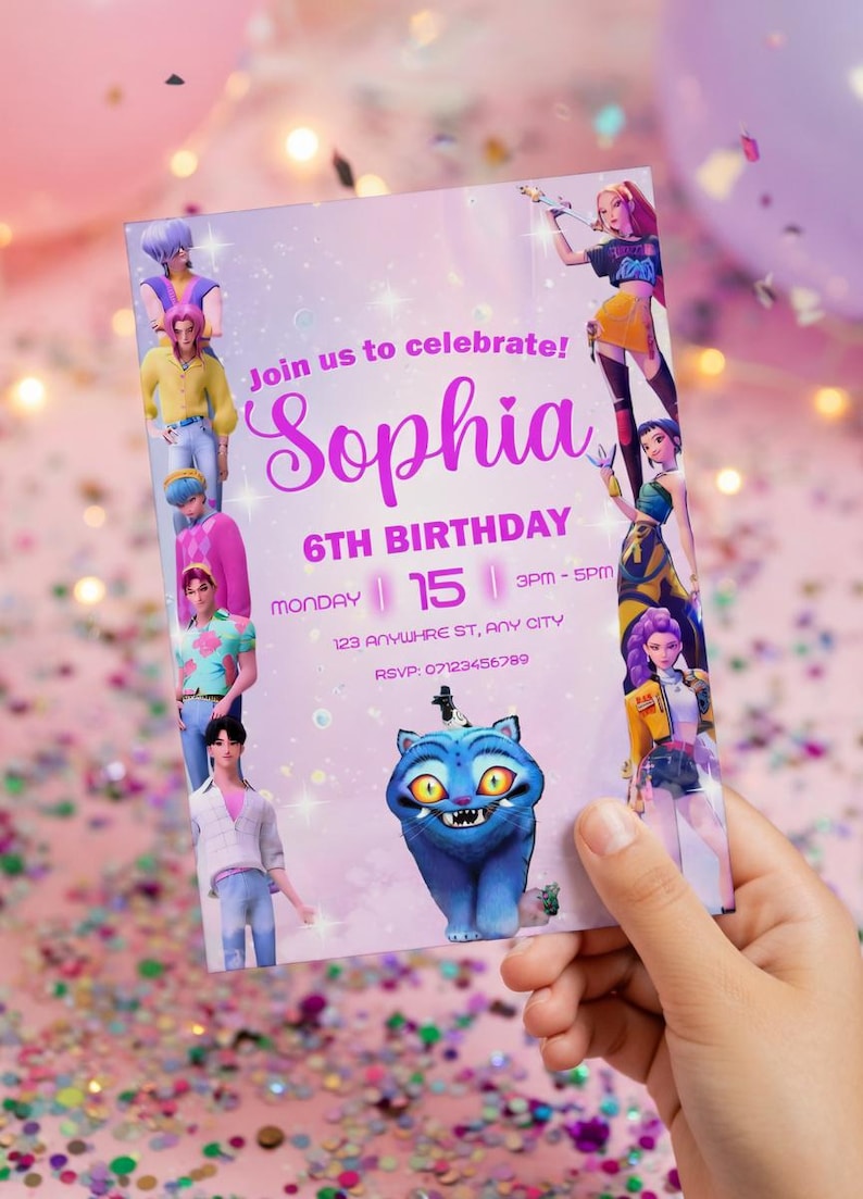 Custom Kpop Demon Hunter Girls Party Card | Personalized Huntrix Disco ...