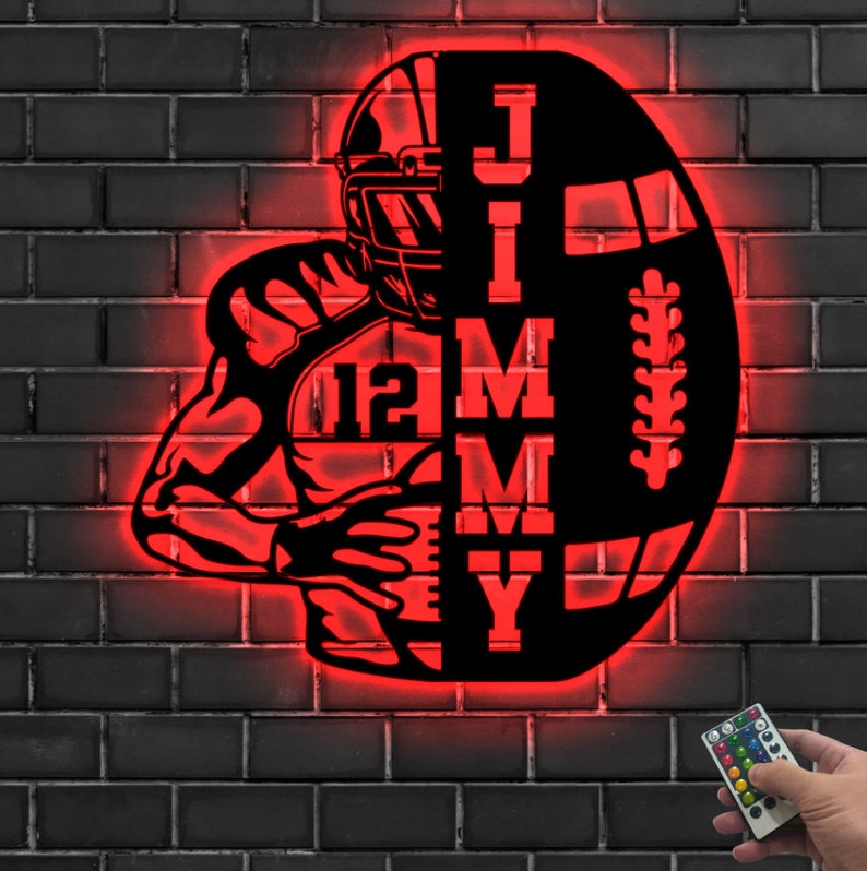 Custom American Football Metal Sign LED Light, Football Player Name ...