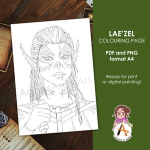 Lae'zel Coloring Page A4 Digital Baldur's Gate 3 | BG3 | Lajzel | RPG ...