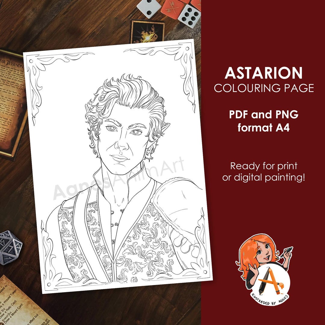 Astarion Coloring Page A4 Digital Baldurs Gate 3 | BG3 | RPG Game ...