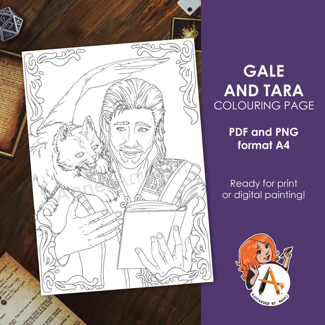 Gale and Tara Coloring Page A4 Digital Baldur's Gate 3 BG3 RPG Game ...