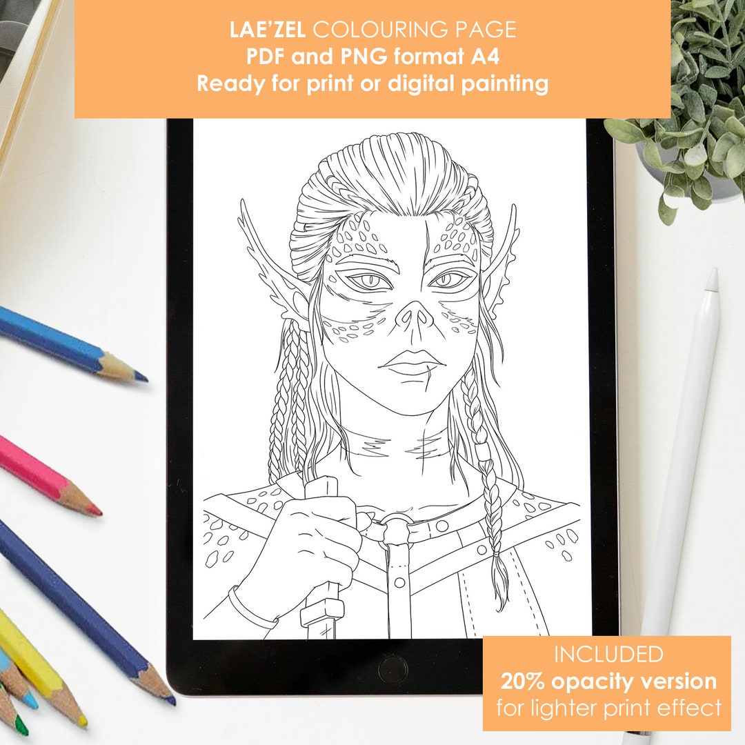 Lae'zel Coloring Page A4 Digital Baldur's Gate - Etsy