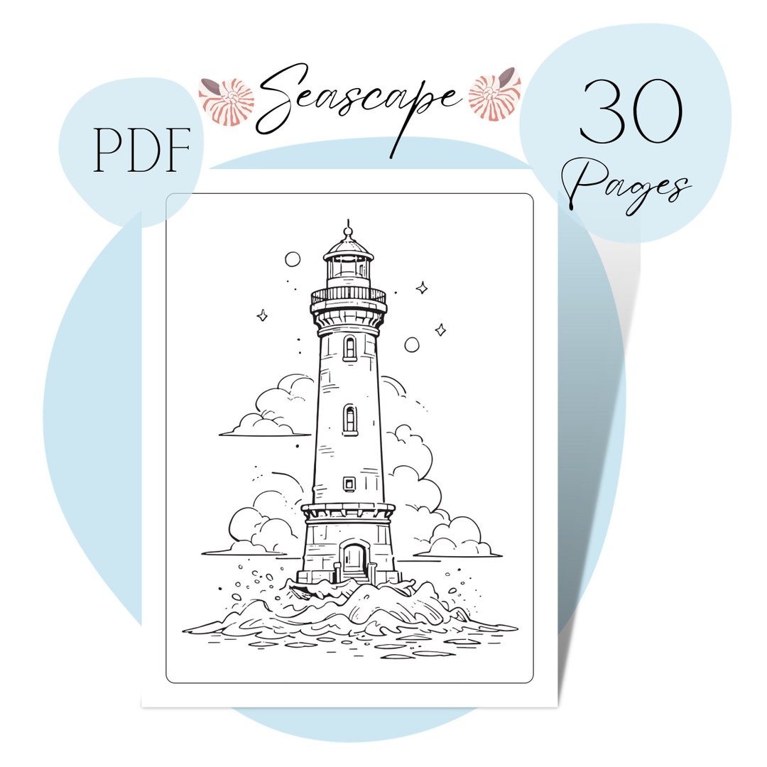 Seascape Coloring Pages for Adults Beach Scene Lighthouse Ship ...