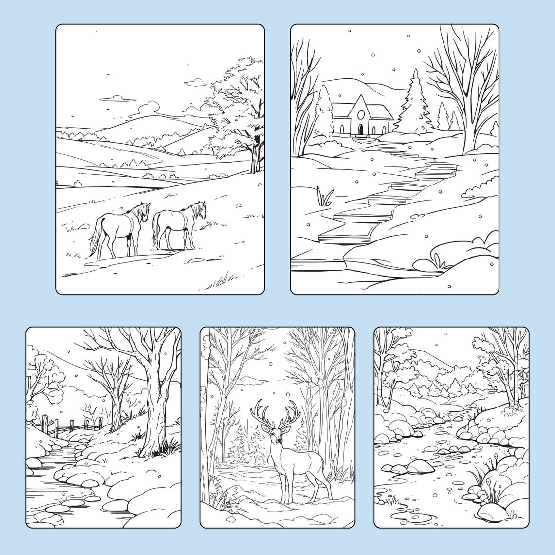 Winter Landscape Coloring Pages for Adults Printable Nature Coloring ...