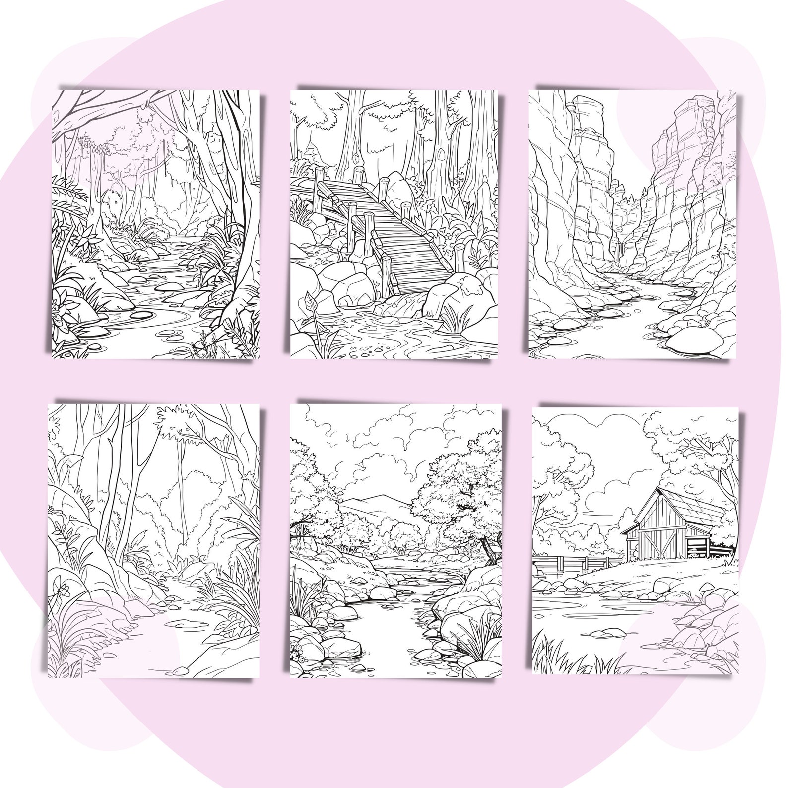 Landscape Coloring Pages Printable Nature Coloring Book for Adults ...