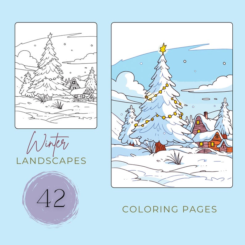 Winter Landscape Coloring Pages for Adults Printable Nature Coloring ...