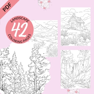 Landscape Coloring Book: 42 Relaxing Nature Pages (PDF Digital Download ...